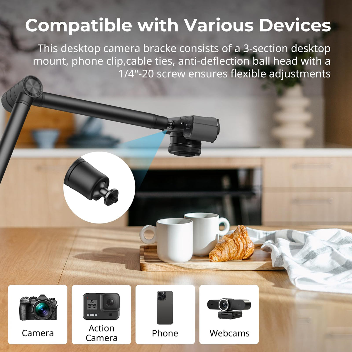 SMALLRIG Overhead 3-Section Desktop Camera Bracket, Damping Boom Arm ...