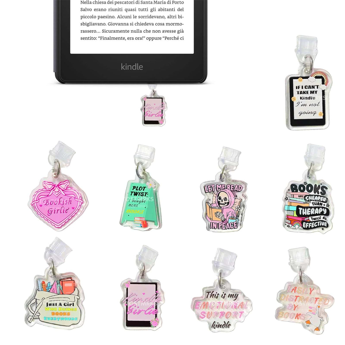 Tostmrks E-Reader Charms Set - 9 Pcs Custom Acrylic Dust Plugs for Kin ...