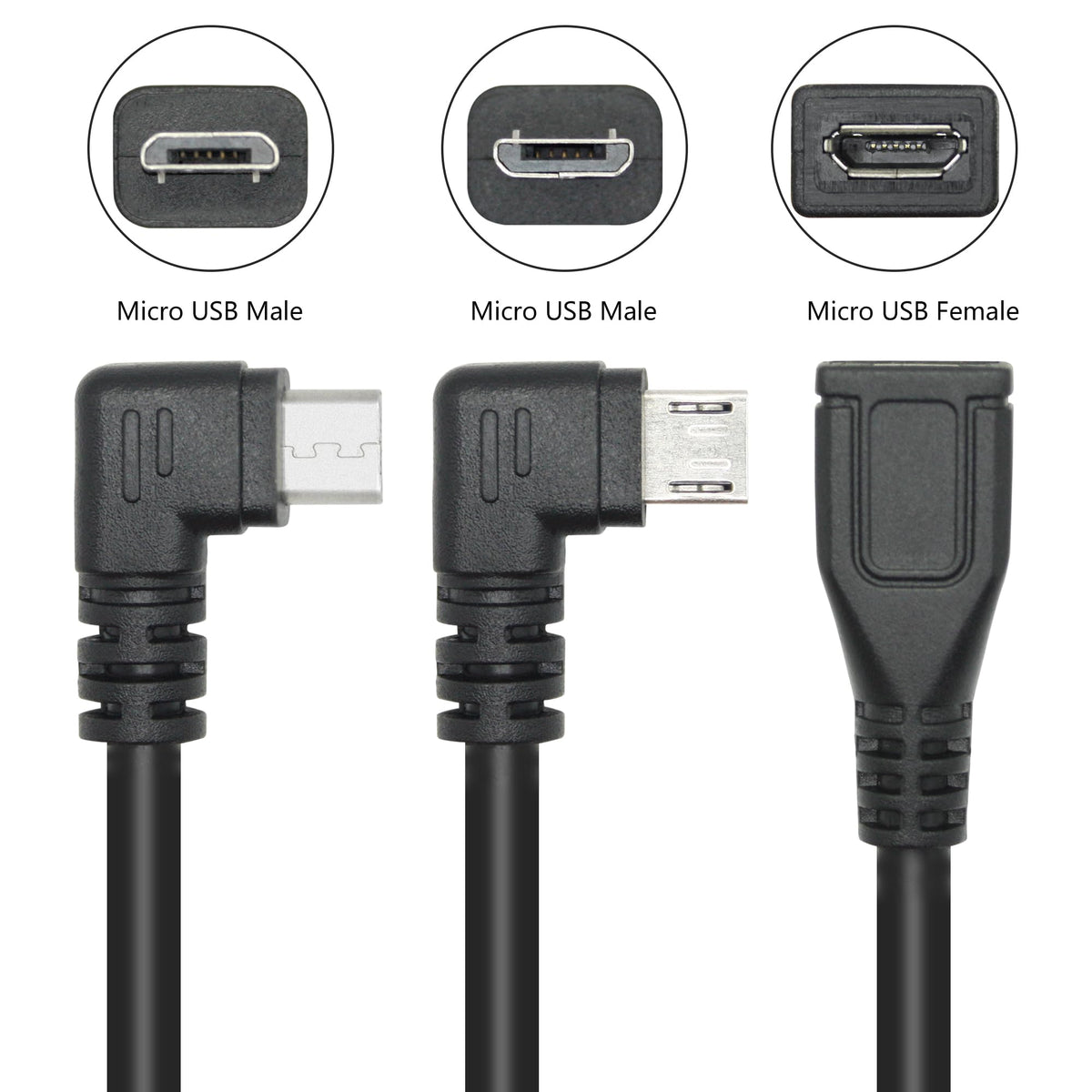 Short Micro Usb Extension Cable 9Inch, 90 Degree Left & Right Angle Mi ...