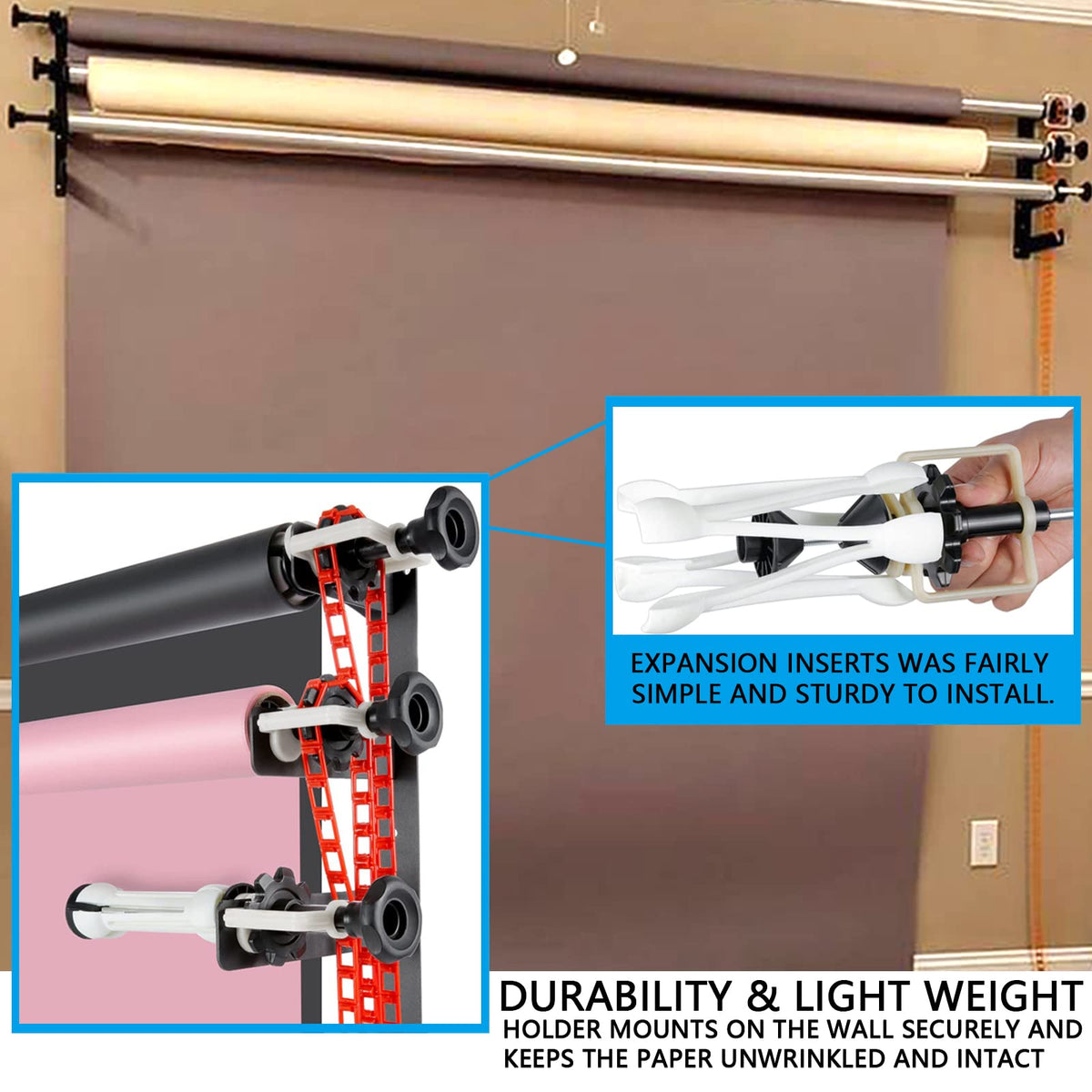 Photography Backdrop Wall Mount Roller System 4 Support Rollers, Manua ...