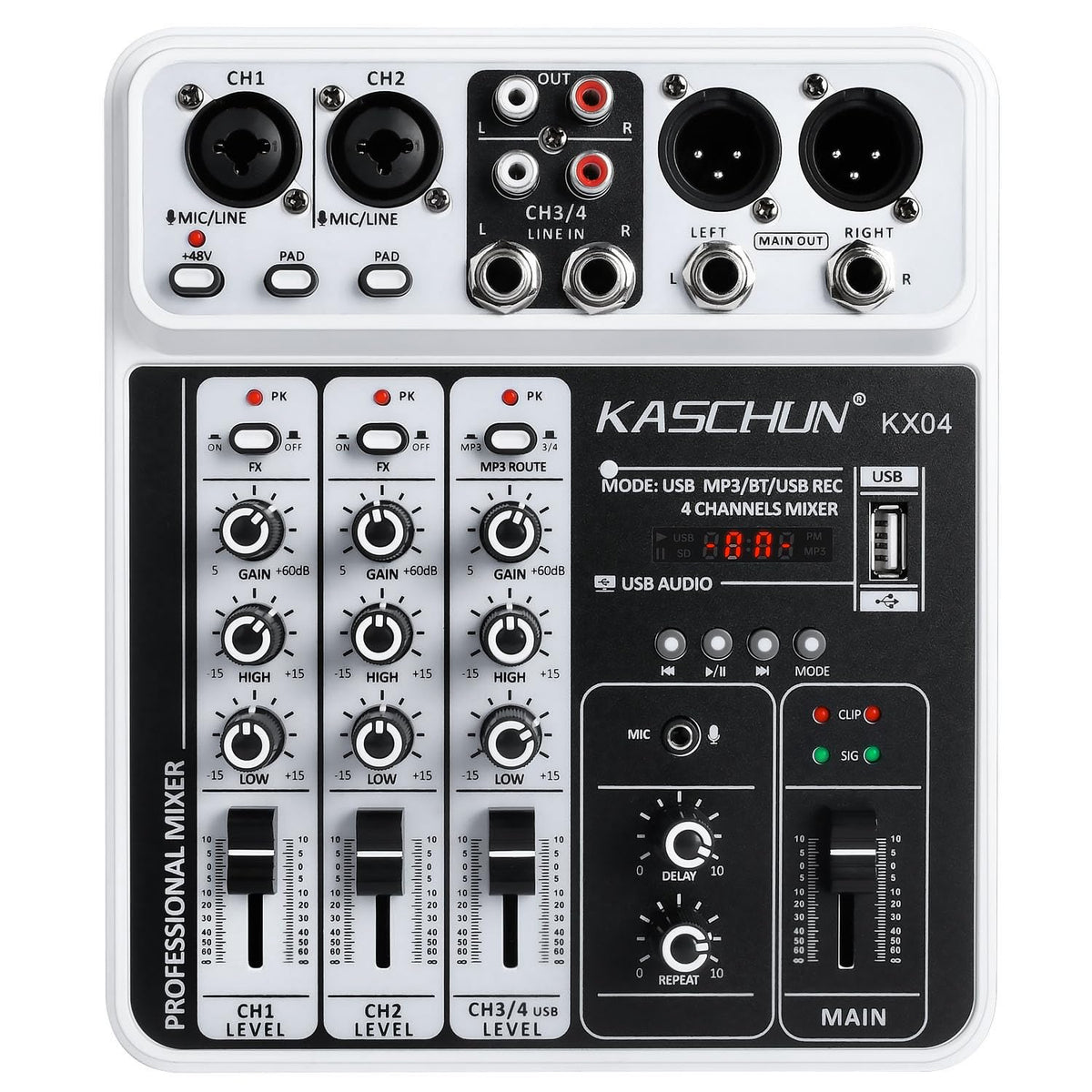 Professional audio mixer, 4-channel DJ mixer, Bluetooth sound mixer ...