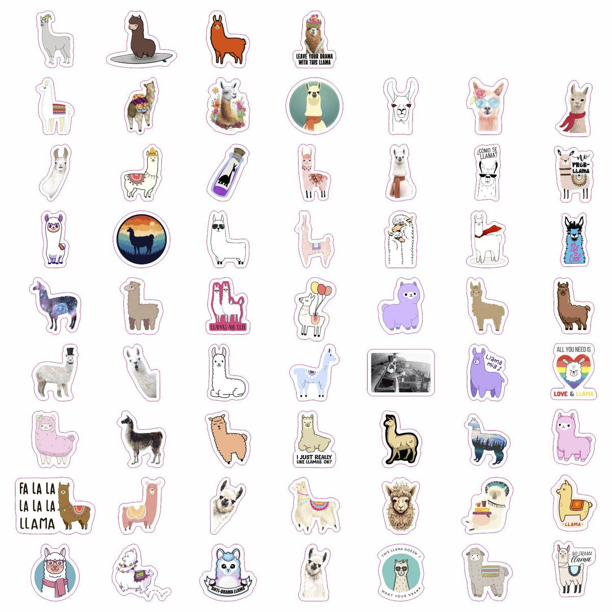 100Pcs Llama Stickers For Water Bottles & Laptop Decals Llama Party Fa ...