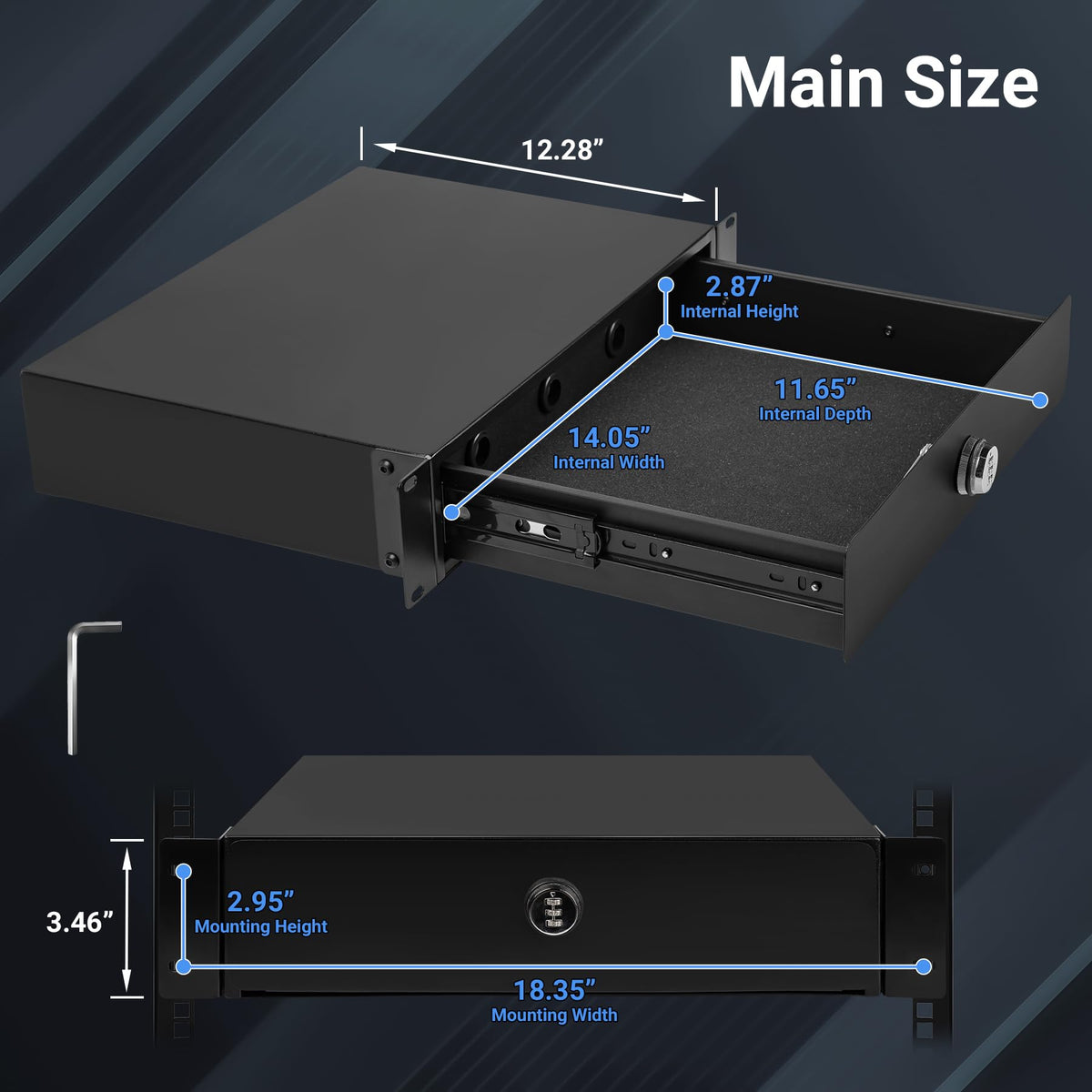 Eastrexon 2U Rack Mount Drawer, Server Rack Drawer W/Combination Lock ...