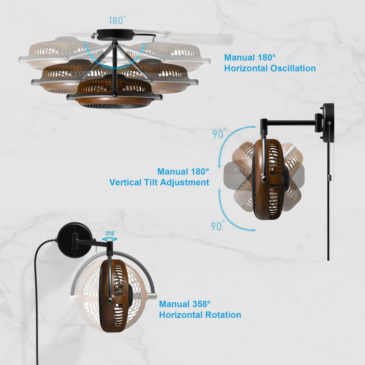 Parrot Uncle Wall Mount Fans 10 Inch Wall Fans Oscillating Plug In Cei ...