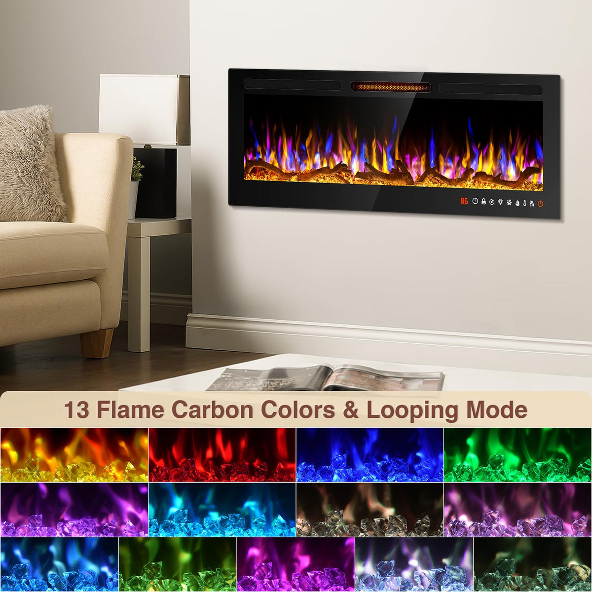 Alpaca 36'' Slim Electric Fireplace Recessed And Wall Mounted,Wall ...