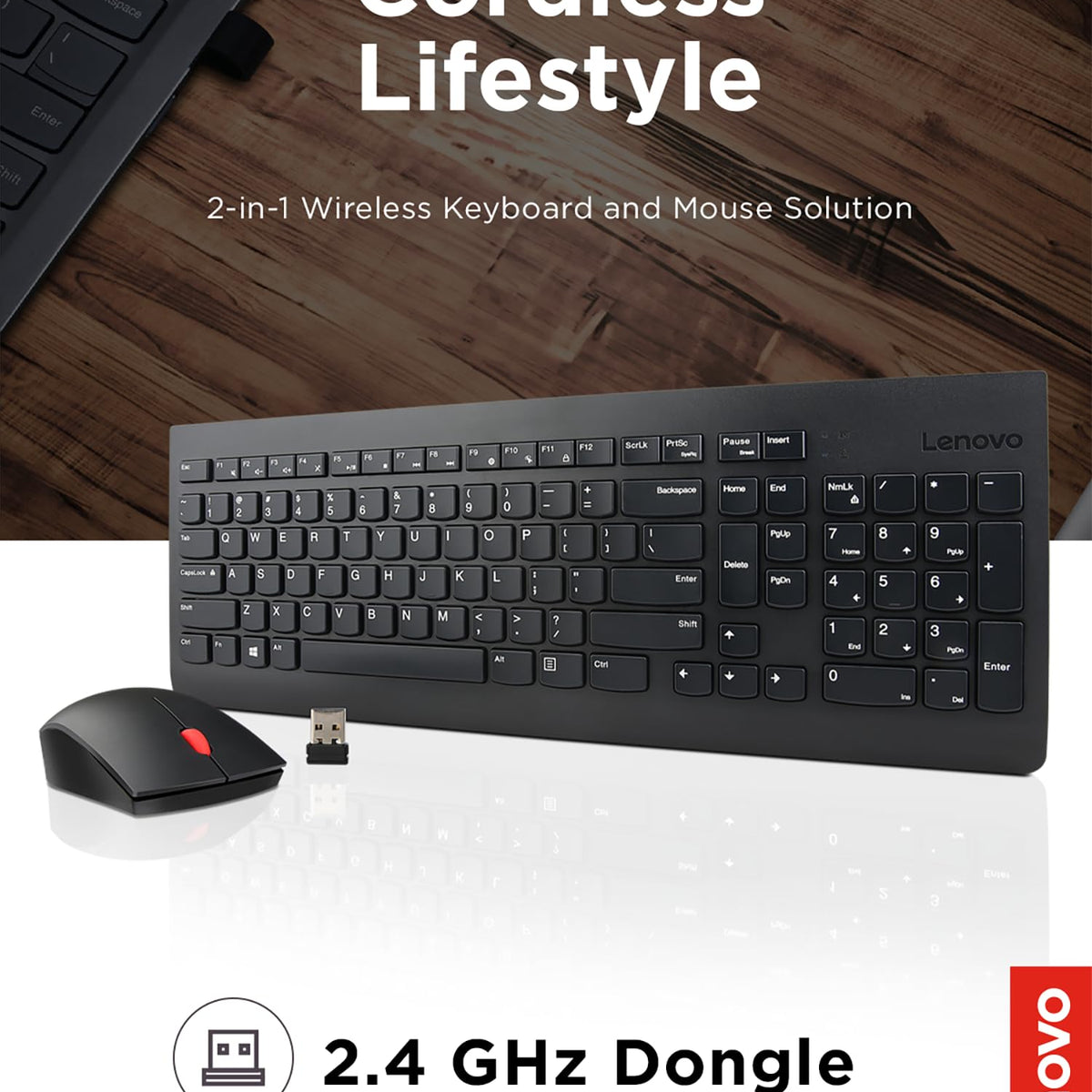 Lenovo 510 Wireless Keyboard & Mouse Combo, 2.4 GHz Nano USB Receiver ...