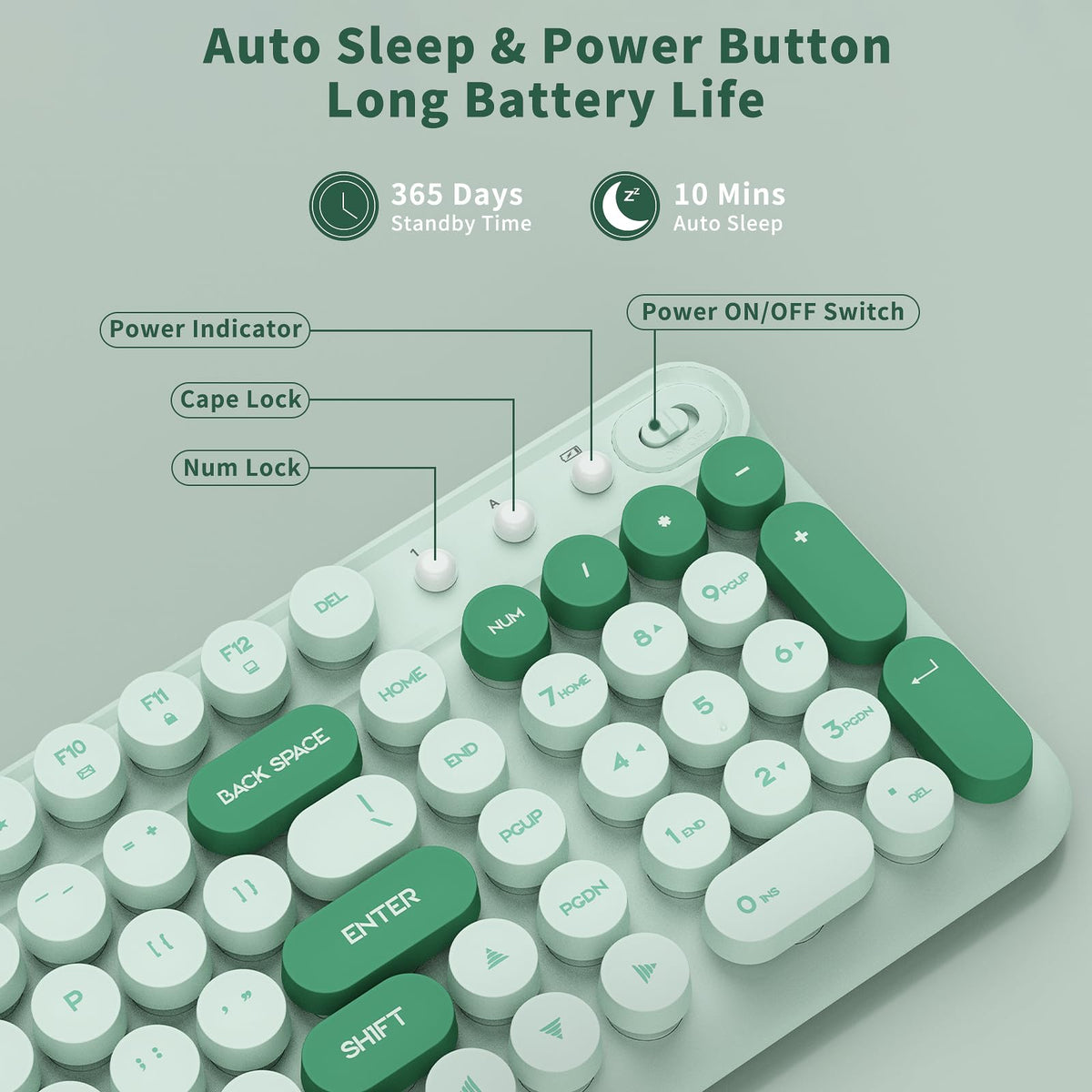 Green Wireless Keyboard And Mouse,Cute Retro Typewriter Computer Keybo ...