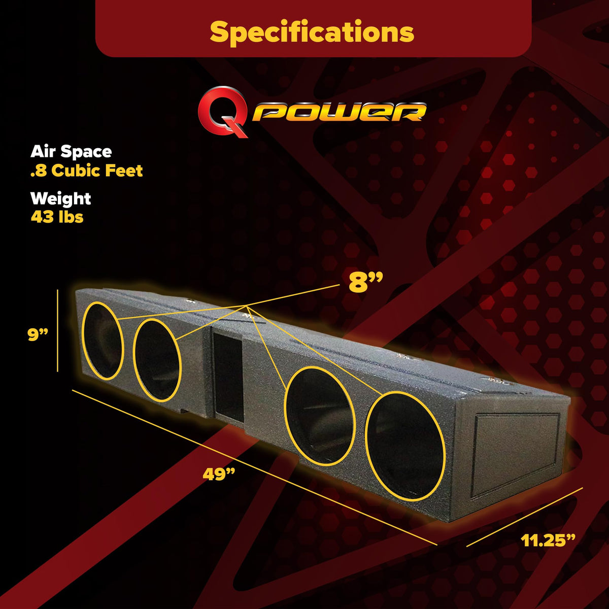 Qpower 8 Inch Quad Port Car Subwoofer Speaker Enclosure Box With Bed L ...
