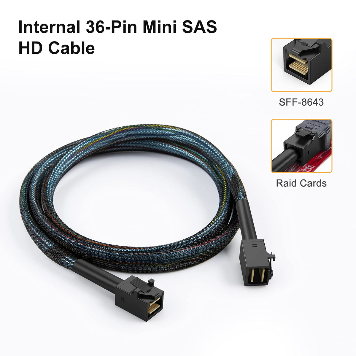 Cablecreation Internal Mini Sas Hd Cable 3.3Ft 2Pack, Mini Sas Sff 864 ...