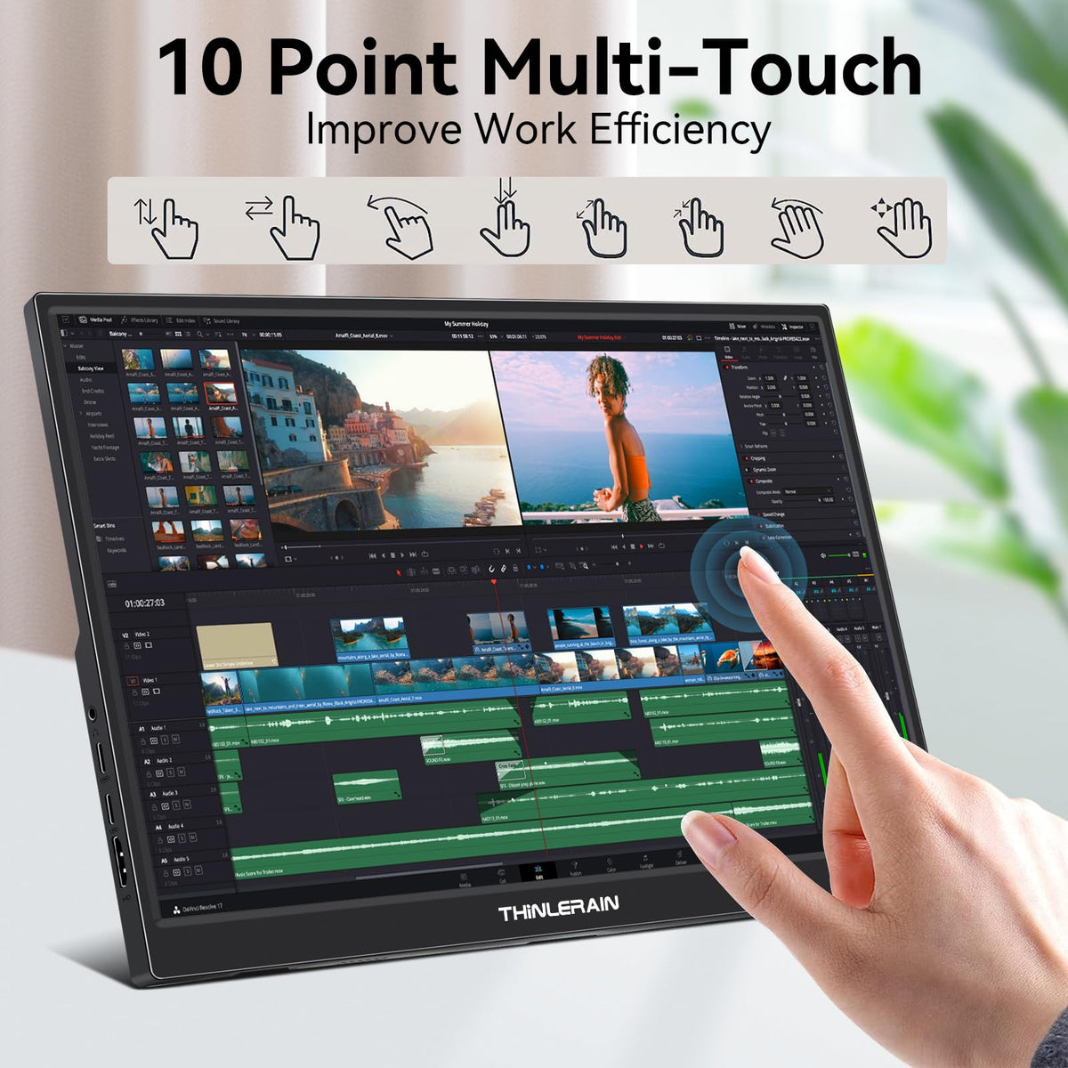 Thinlerain 14 Inch Fhd 1920X1200 Ips Portable Monitor Touchscreen With ...