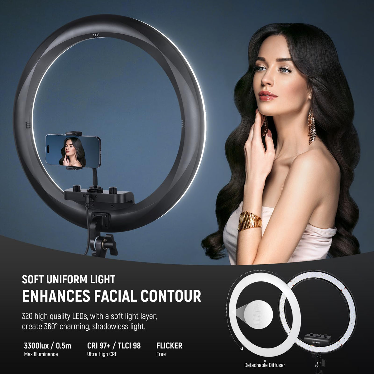 Neewer Professional Ring Light With Stand And Phone Holder, 18 Inch Ul ...