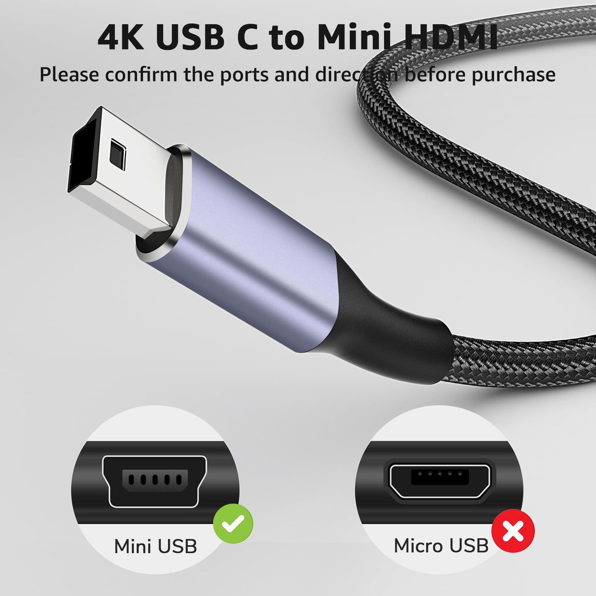 Cieoaos USB C to Mini USB Cable, 3FT, Aluminum Braided, Durable Data C ...