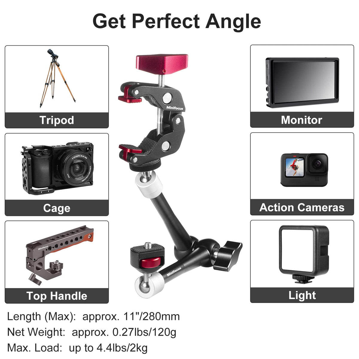 11 Articulating Friction Magic Arm Super Camera Clamp Mount Cell Phone ...