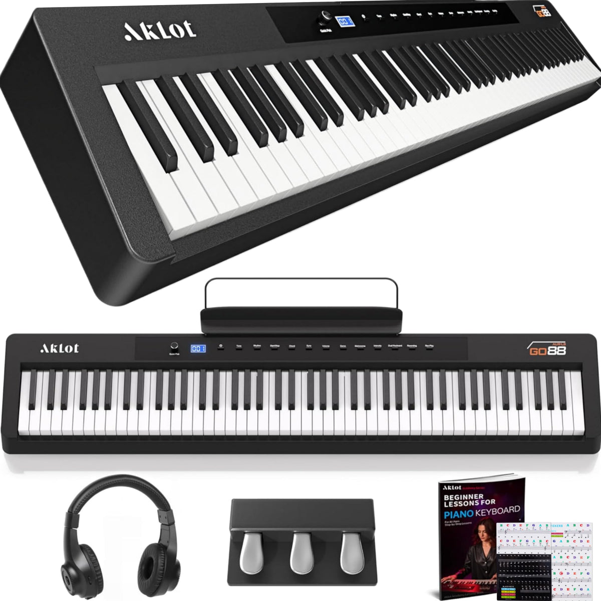 AKLOT Piano 88-Keys Weighted Hammer-Action, Electric Keyboard Digital ...