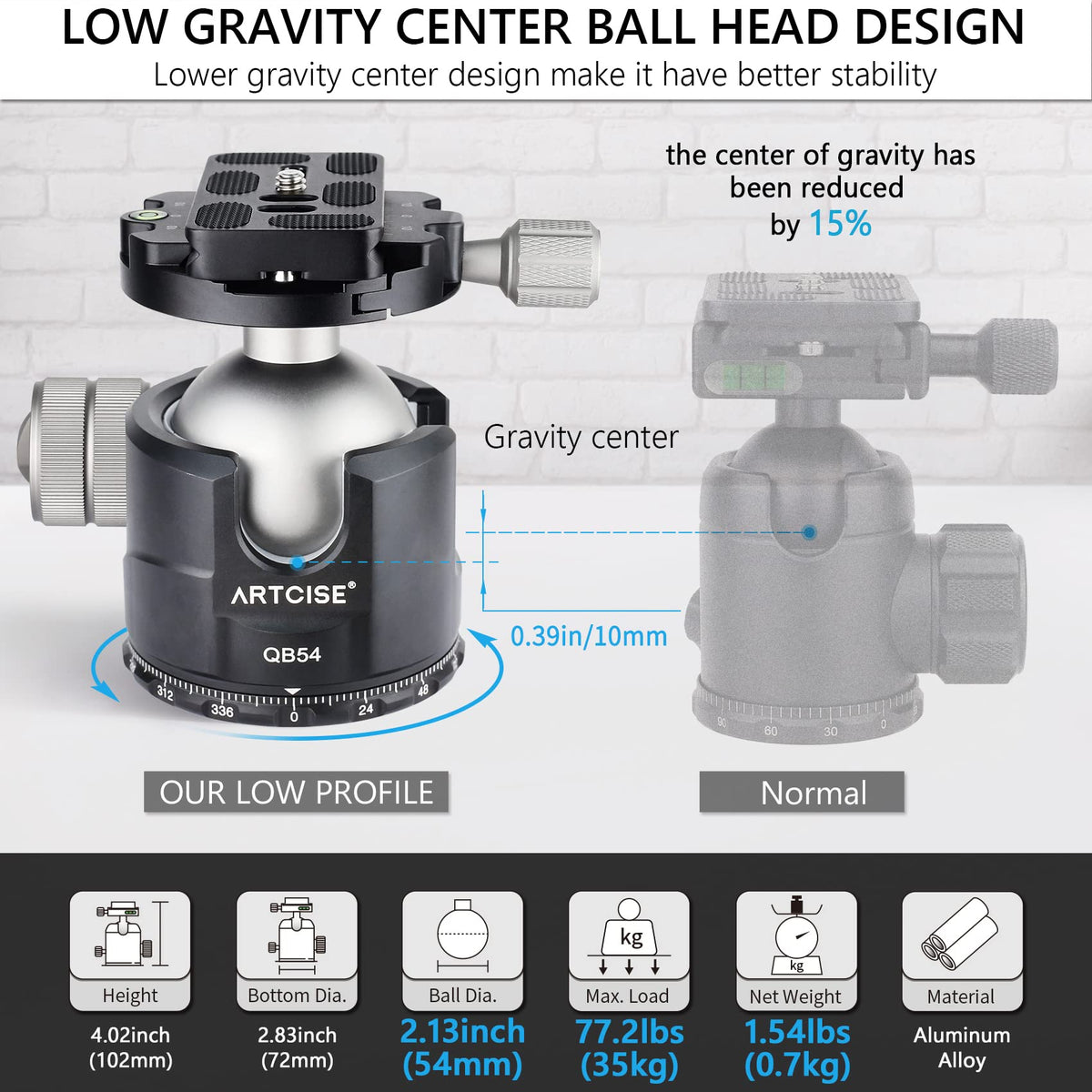 Low Profile Ball Head Unique 54Mm Ball 360 Panoramic Tripod Head Cnc A ...