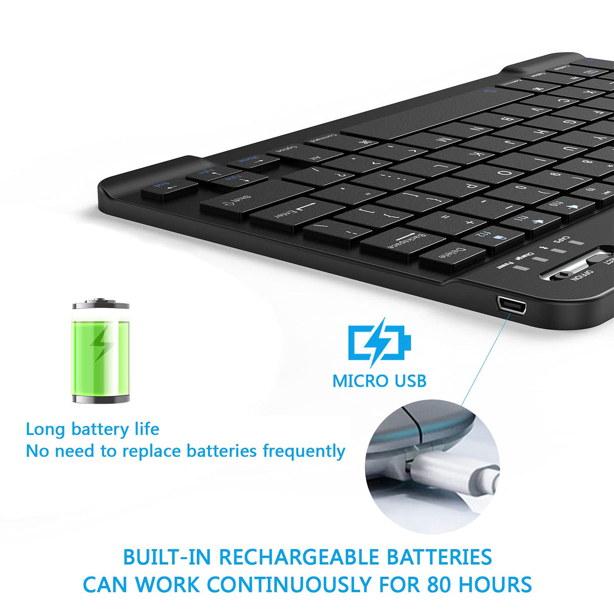 Ultra Slim Small Bluetooth Keyboard, Portable Rechargeable External Co ...