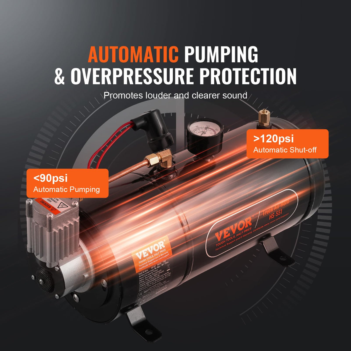 VEVOR 12V Air Compressor with Tank 0.8 Gallon/3 L, Train Horn Air ...