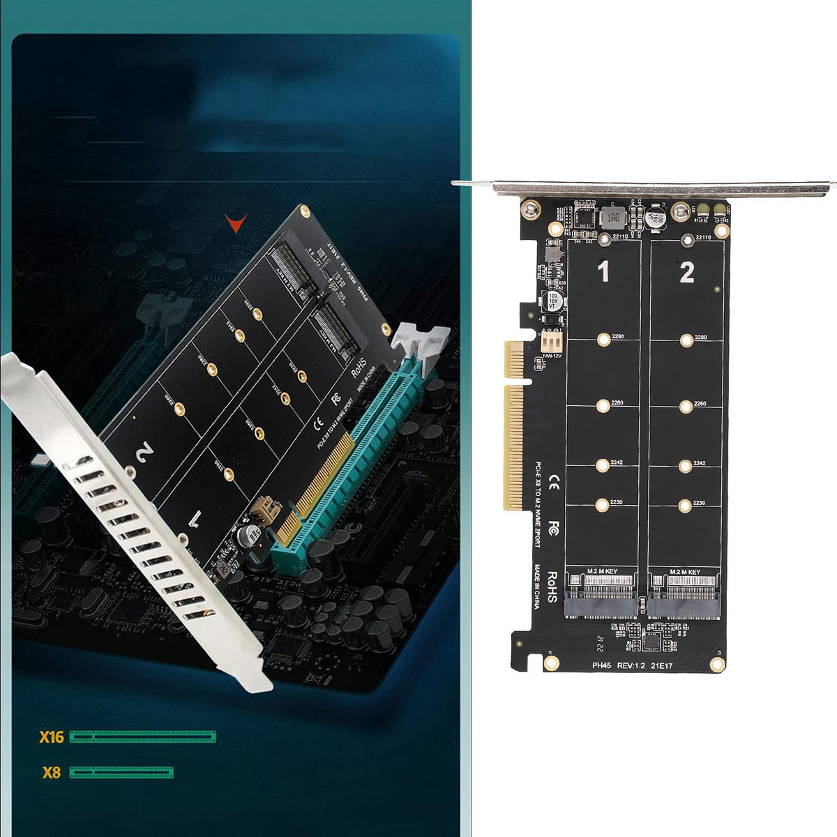 Kafuty 1 Dual M.2 Ssd To Pcie Express X8 Adapter Card, Supports M Key ...