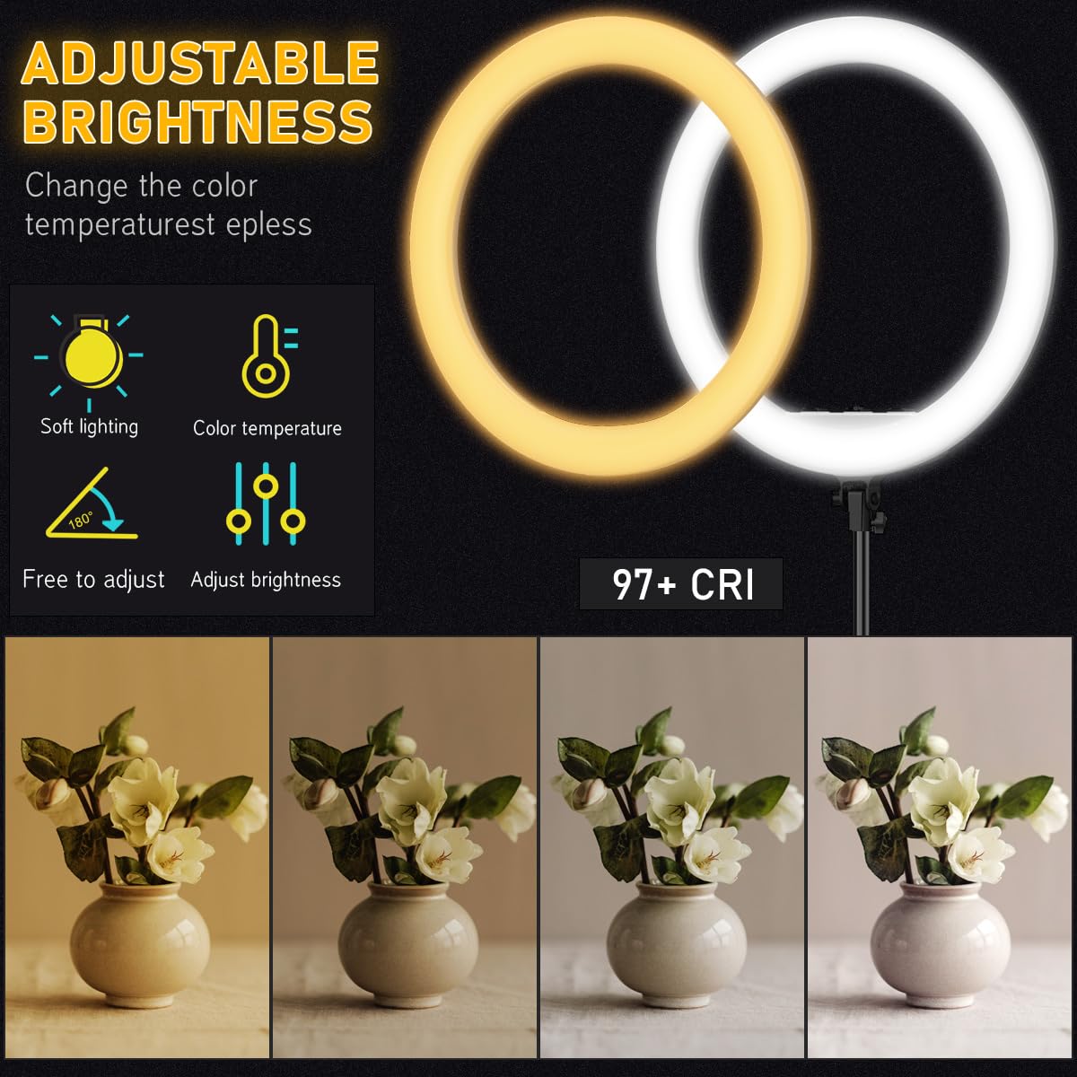Hagibis 21 Inch Ring Light With Stand Outer 55W 5600K Dimmable Led Lig ...