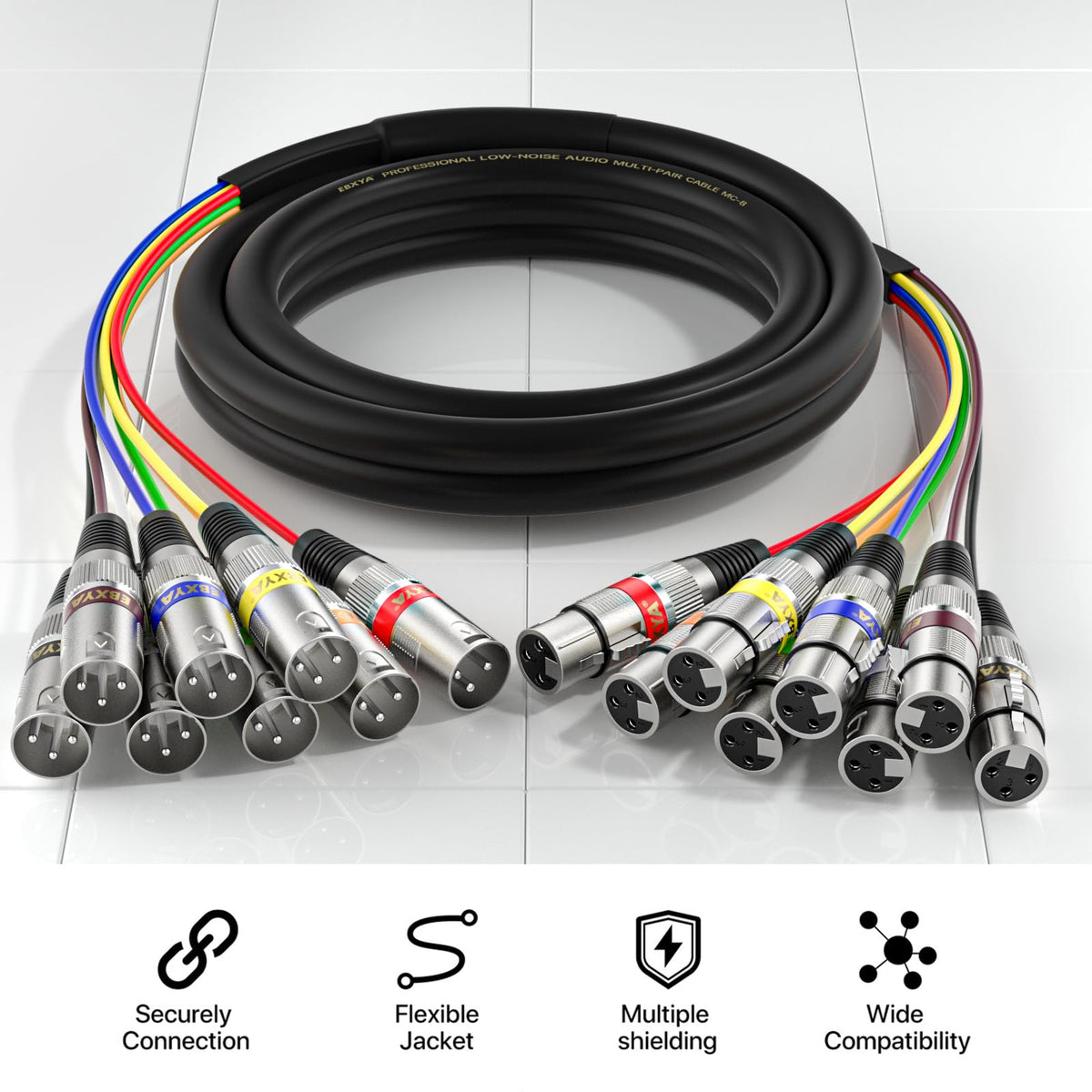 Ebxya 20 Feet Xlr Snake 8 Channel 8 Colored Xlr Male To Female Cables ...