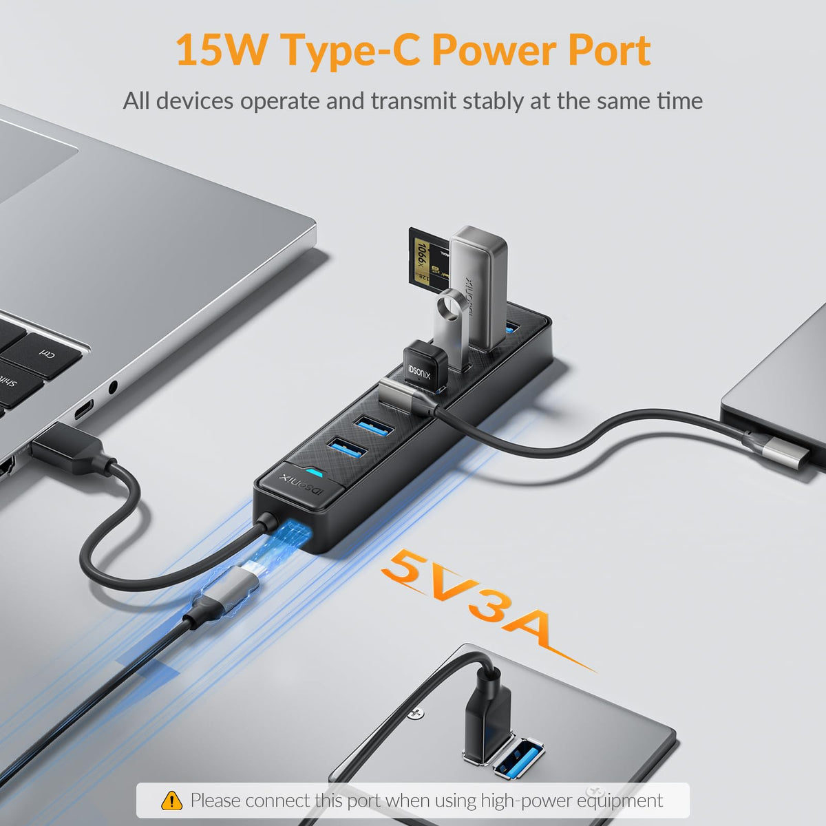Idsonix 7 Ports Usb Hub 3.0 Usb Splitter 5Gbps Multiport Adapter, Usb ...