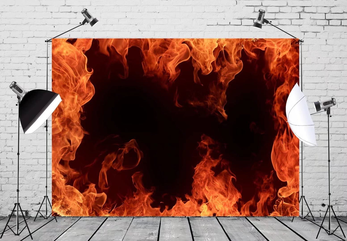 Beleco 5X3Ft Fabric Fire Backdrop For Party Photoshoot Roaring Flame B ...