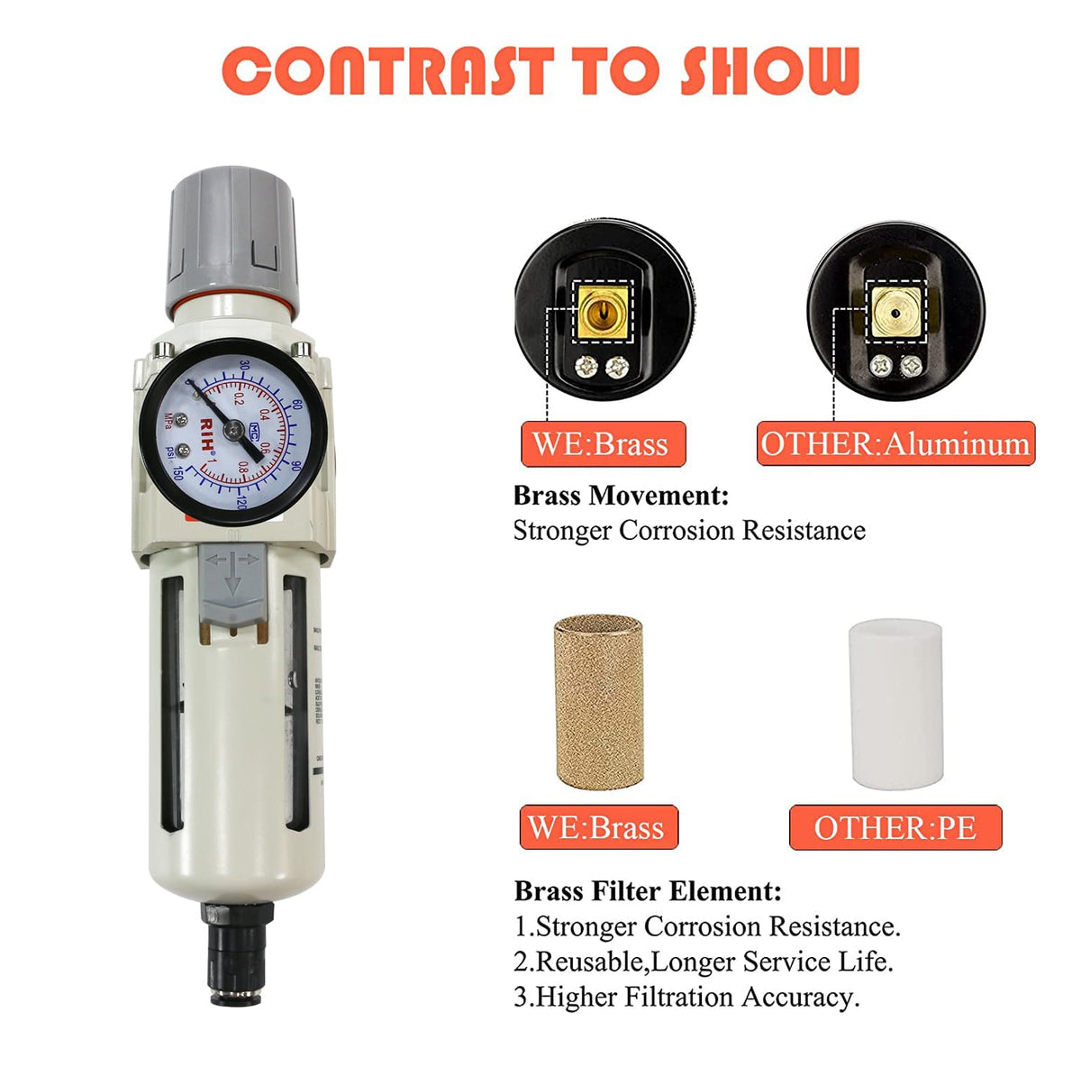 Rih Pneumatics 1/2''Npt Auto Drain Air Filter Pressure Regulator Combo ...