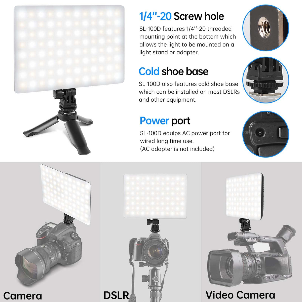 Mettlelite Sl100D Led Video Light Bi Color On Camera Continuous Dimmab ...
