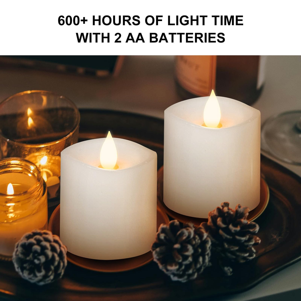 Milysoek 3X3 Flickering Flameless Candles Set Of 3, Led Candles Battery ...