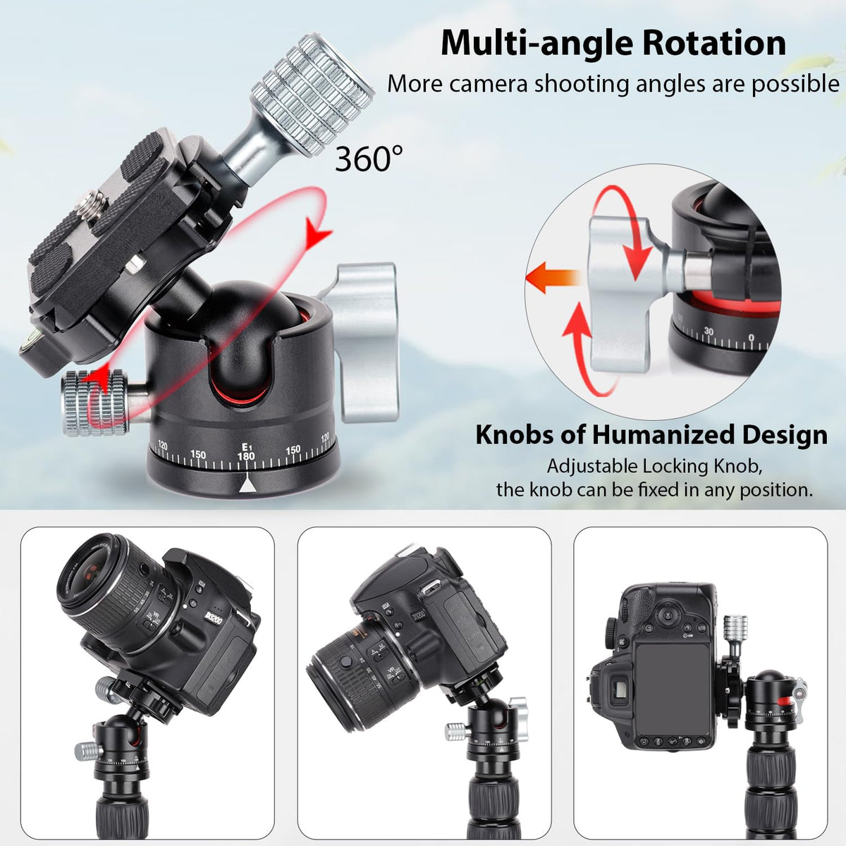 Koolehaoda Tripod Head Mini Ball Head Camera 360 Panoramic Head With 1/ ...