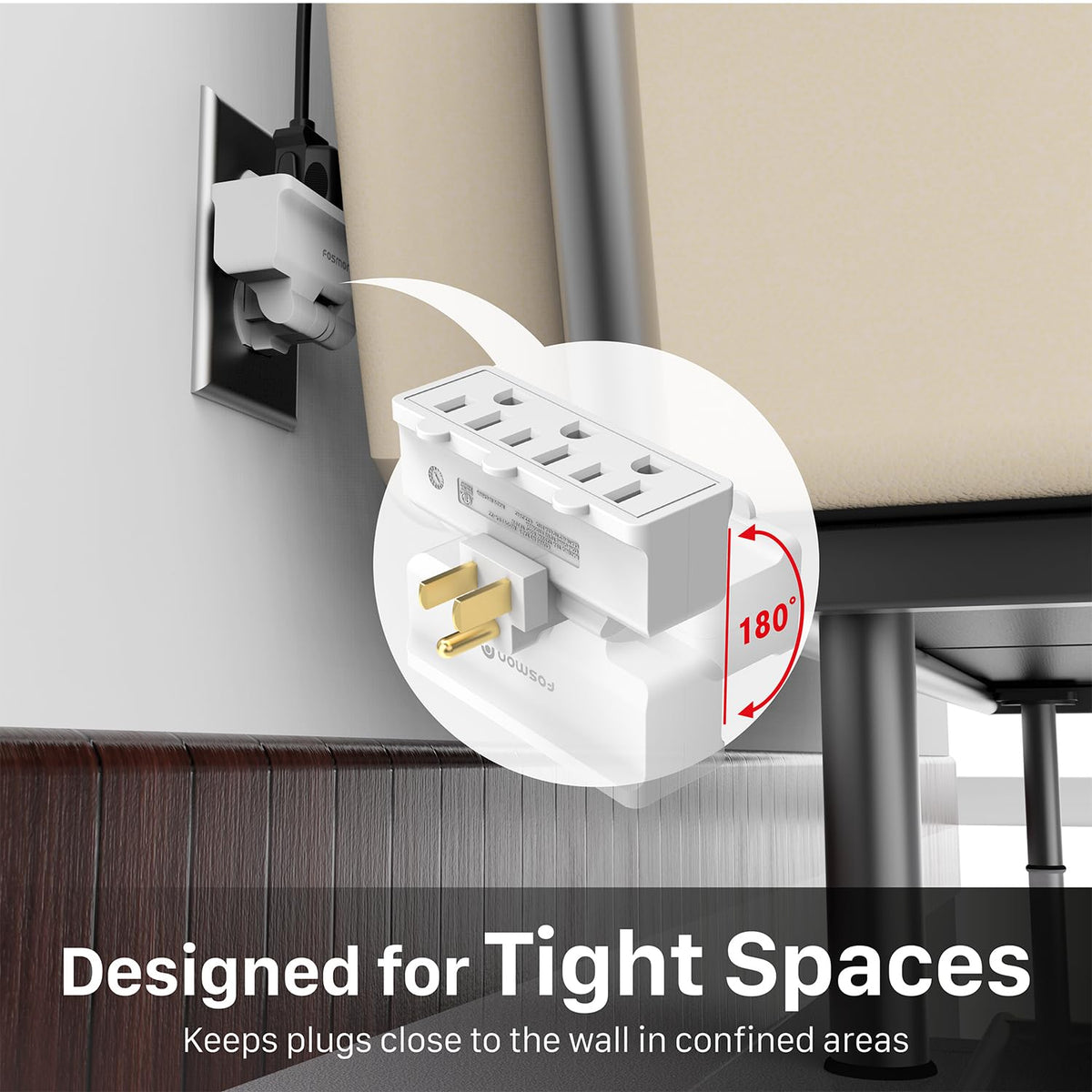 Fosmon 3 Outlet Adapter, Swivel Outlet Plug Three Way Rotating 180 ...