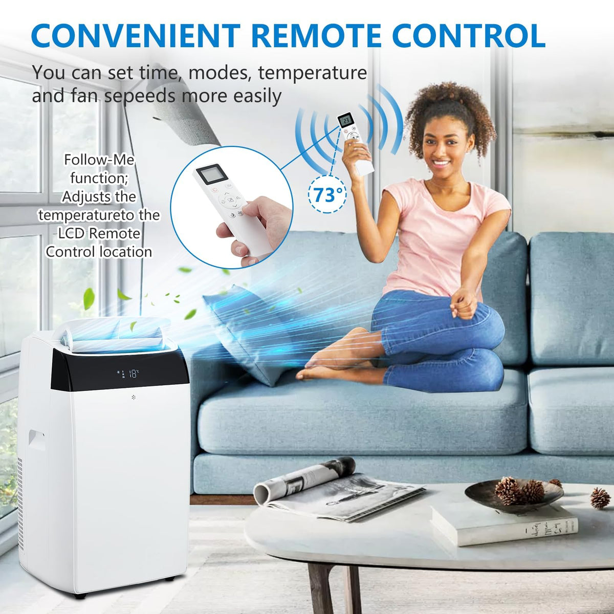 14,000 BTU Portable Air Conditioner Cools up to 750 Sq.Ft, 3-in-1 Quiet ...