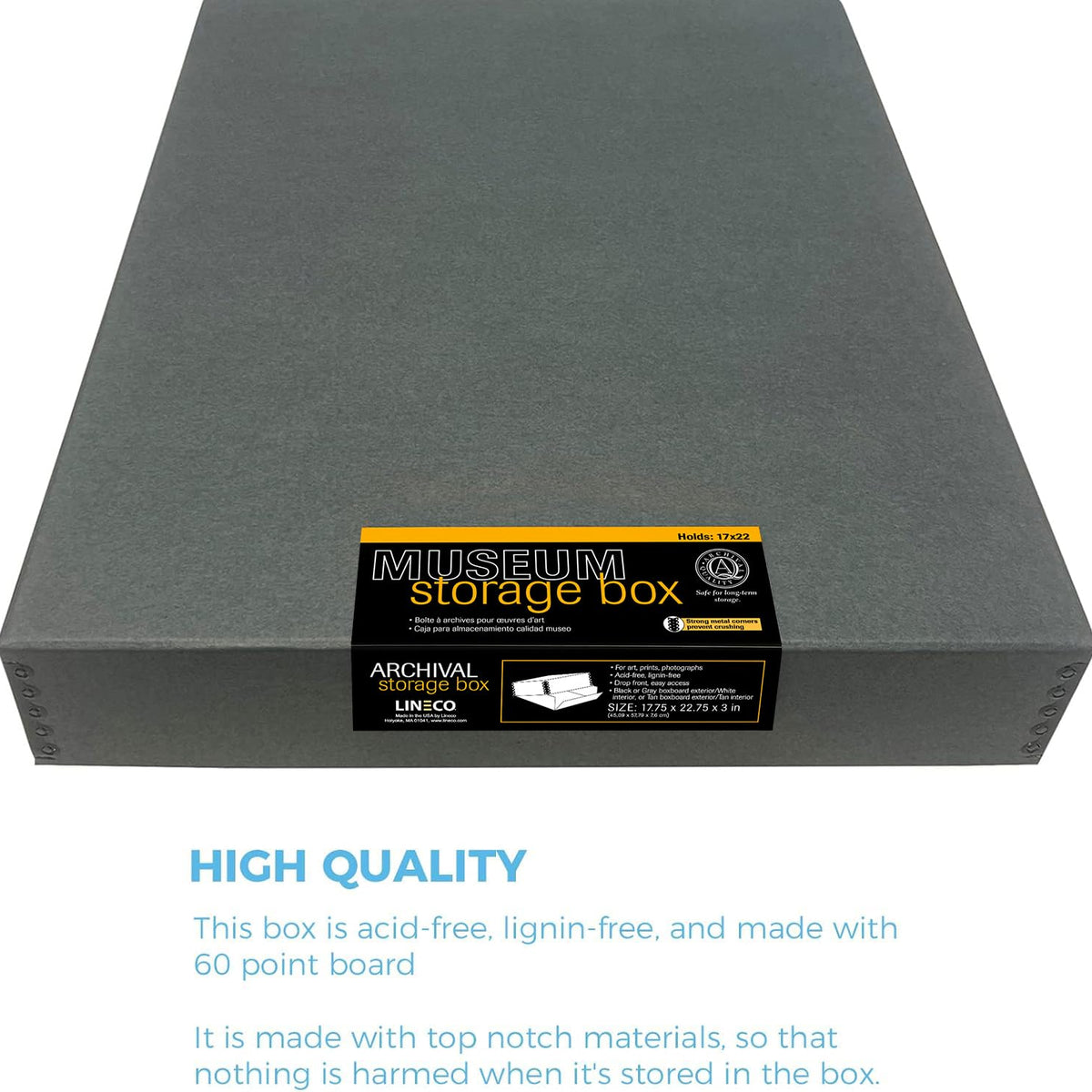 Lineco Museum Archival Storage Box, 17.75X22.75X3 In. Drop Front Desig ...
