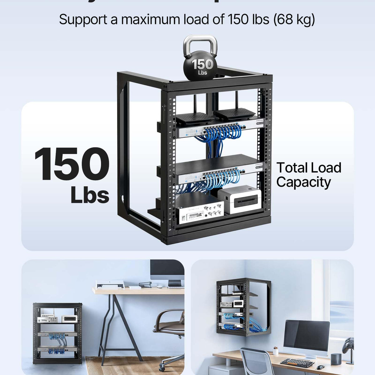 VEVOR 12U Open Frame Server Rack, Free Standing or Wall Mount Rack with ...