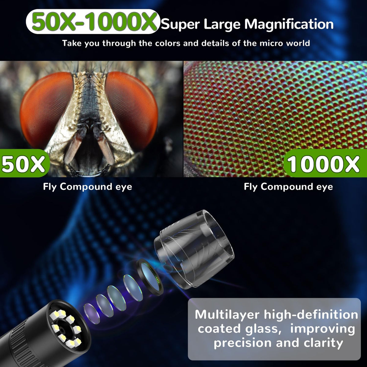Imichi Microscope For Kids 50X 1000X Magnification 2 Inch Ips Hd Screen ...