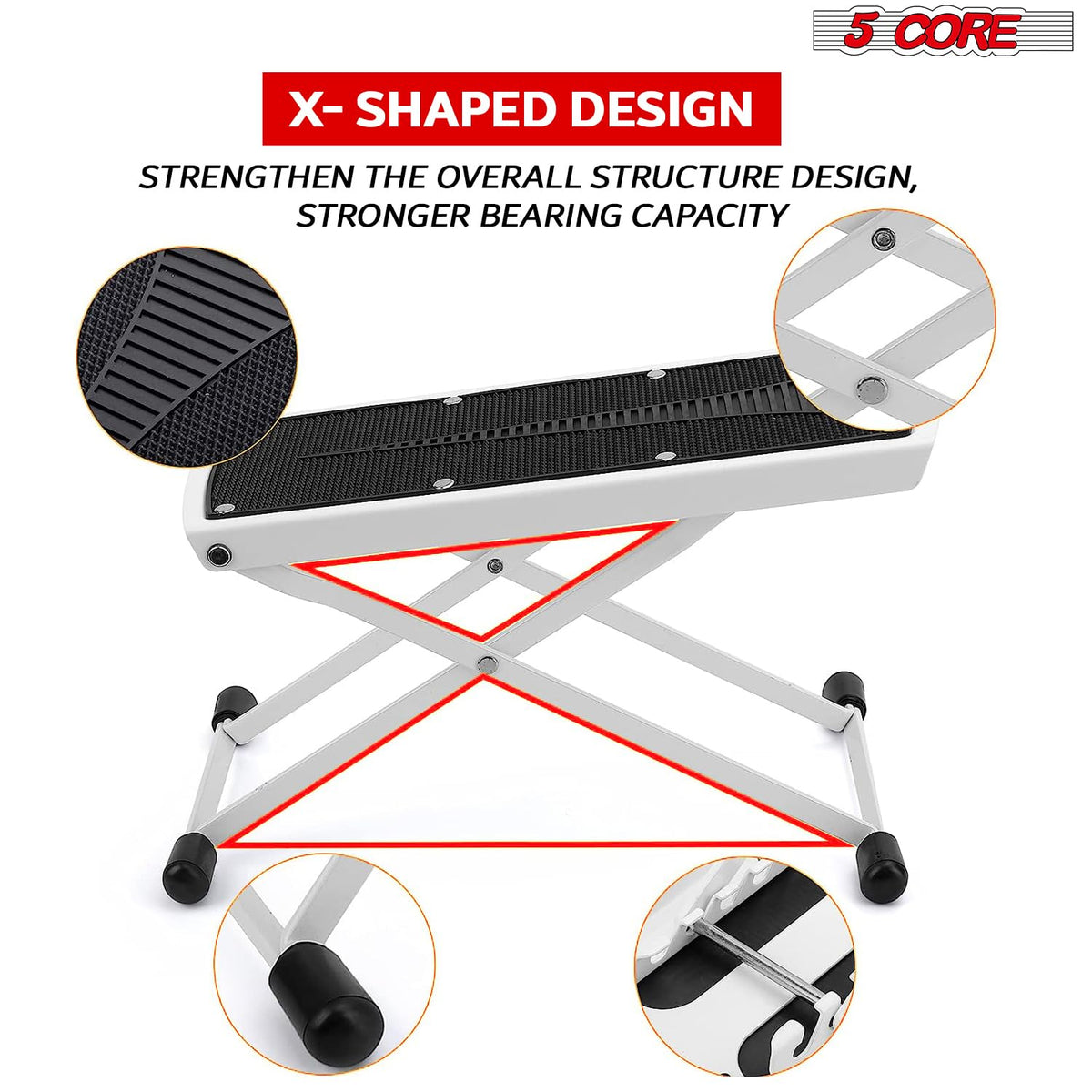 5 Core Guitar Foot Stool - 6-Level Height Adjustable Metal Folding Foot ...