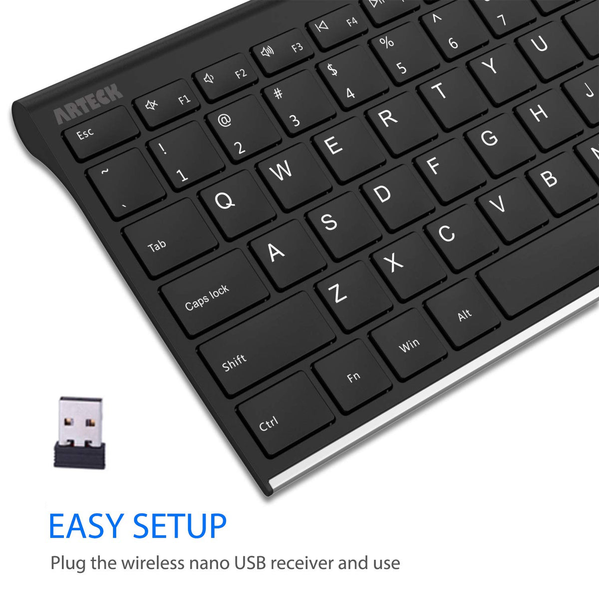 Arteck Usb Wireless Keyboard Stainless Steel Ultra Slim Keyboard With ...