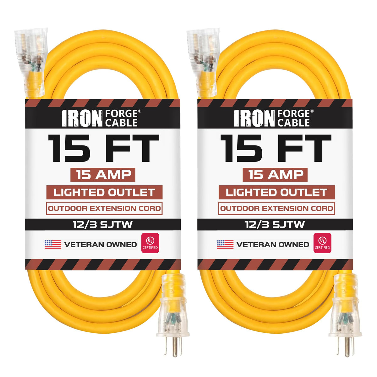 Iron Forge Cable Lighted Outdoor Extension Cord 15 Ft 2 Pack 12 Gauge ...