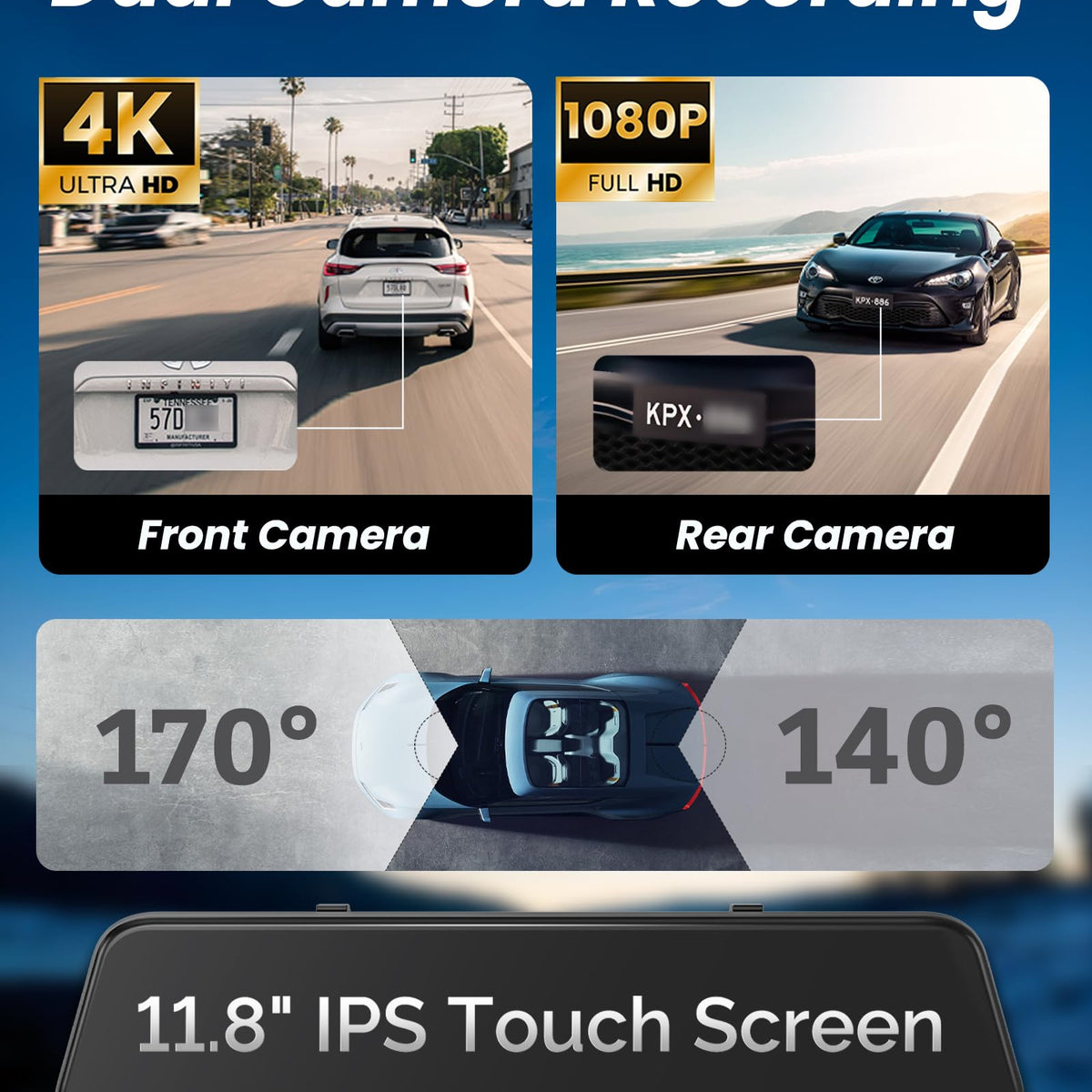 4K Rear View Mirror Camera With Carplay&Android Auto,12'' Mirror Dash ...