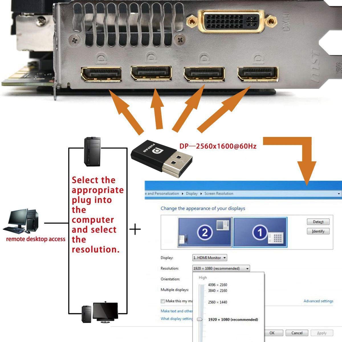 Fueran Dp Displayport Display Emulator Edid Emulator Plug 2K (Fit Head ...