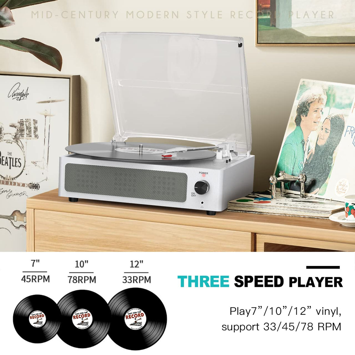 Wockoder Vinyl Record Player With Speakers Turntable For Vinyl Records ...