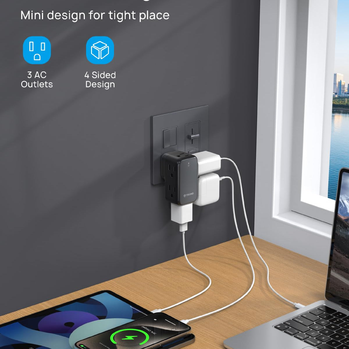 Trond Outlet Adapter With 360 Rotating Plug, 6 Ac Outlet Extender, Turn ...