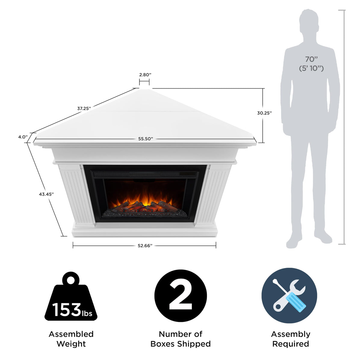 Real Flame Kennedy Grand Corner Electric Fireplace, Free Standing With ...