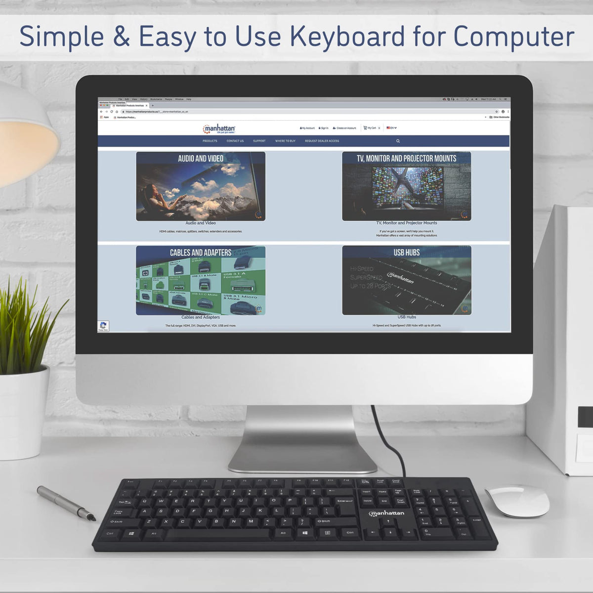 Manhattan Wired Computer Keyboard - Basic Black Keyboard - with 4.5ft ...