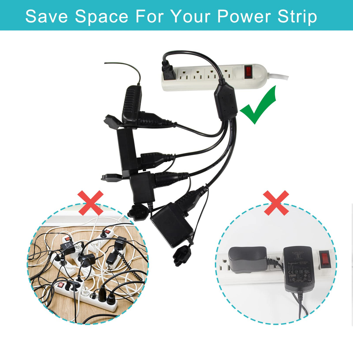 [2Pack] 1.5Ft 4 Way Power Extension Cord Splitter 1 To 4 Outlet ...