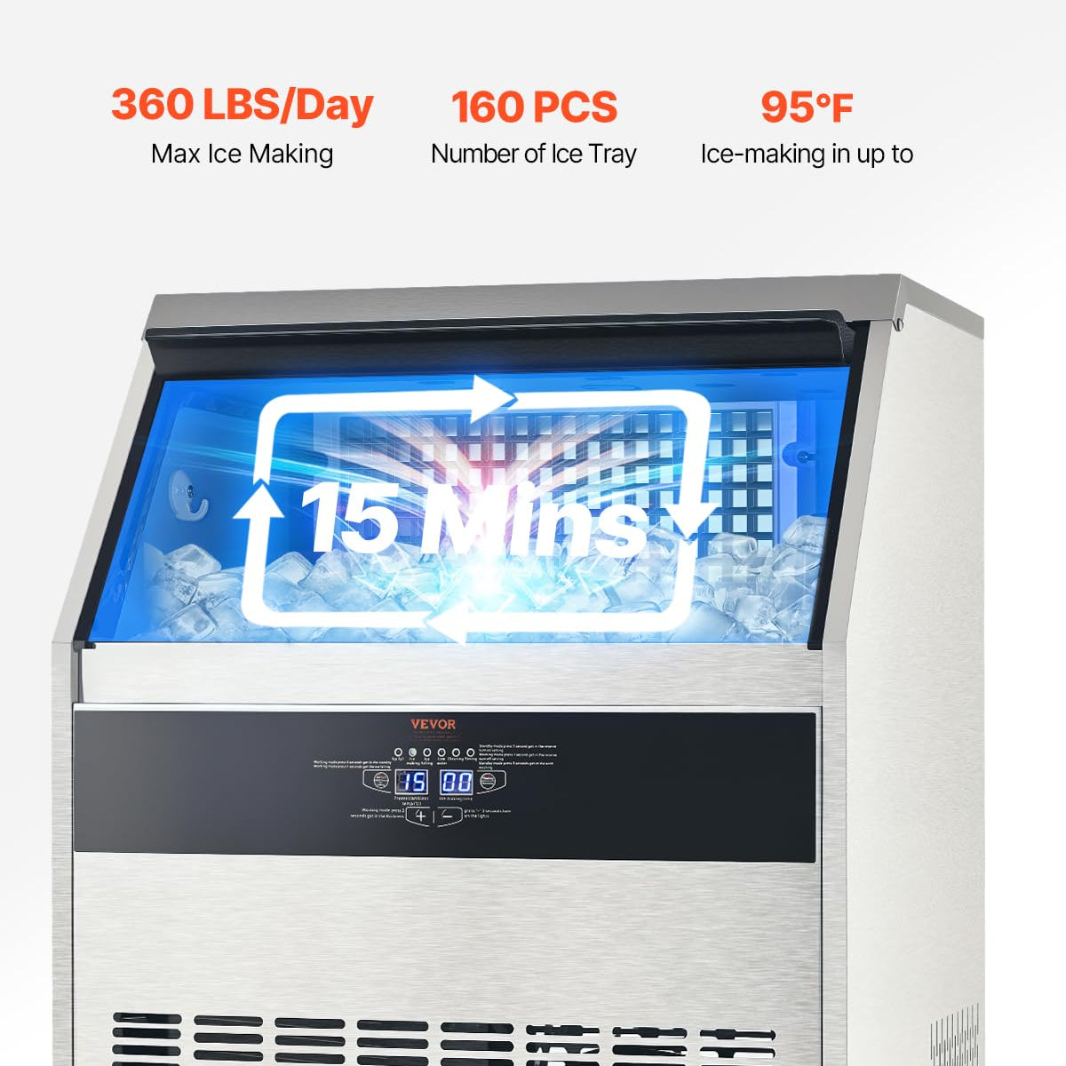 VEVOR Commercial Ice Maker Machine, 360lbs/24H Ice Maker Machine with ...