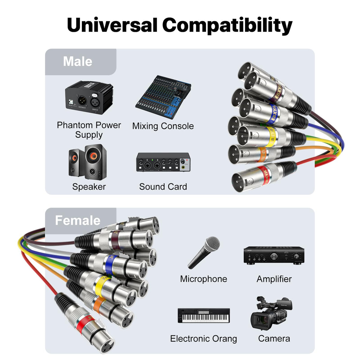 Ebxya 10Ft 8 Channel Xlr Snake Cables 8 Colored Xlr Male To Female ...