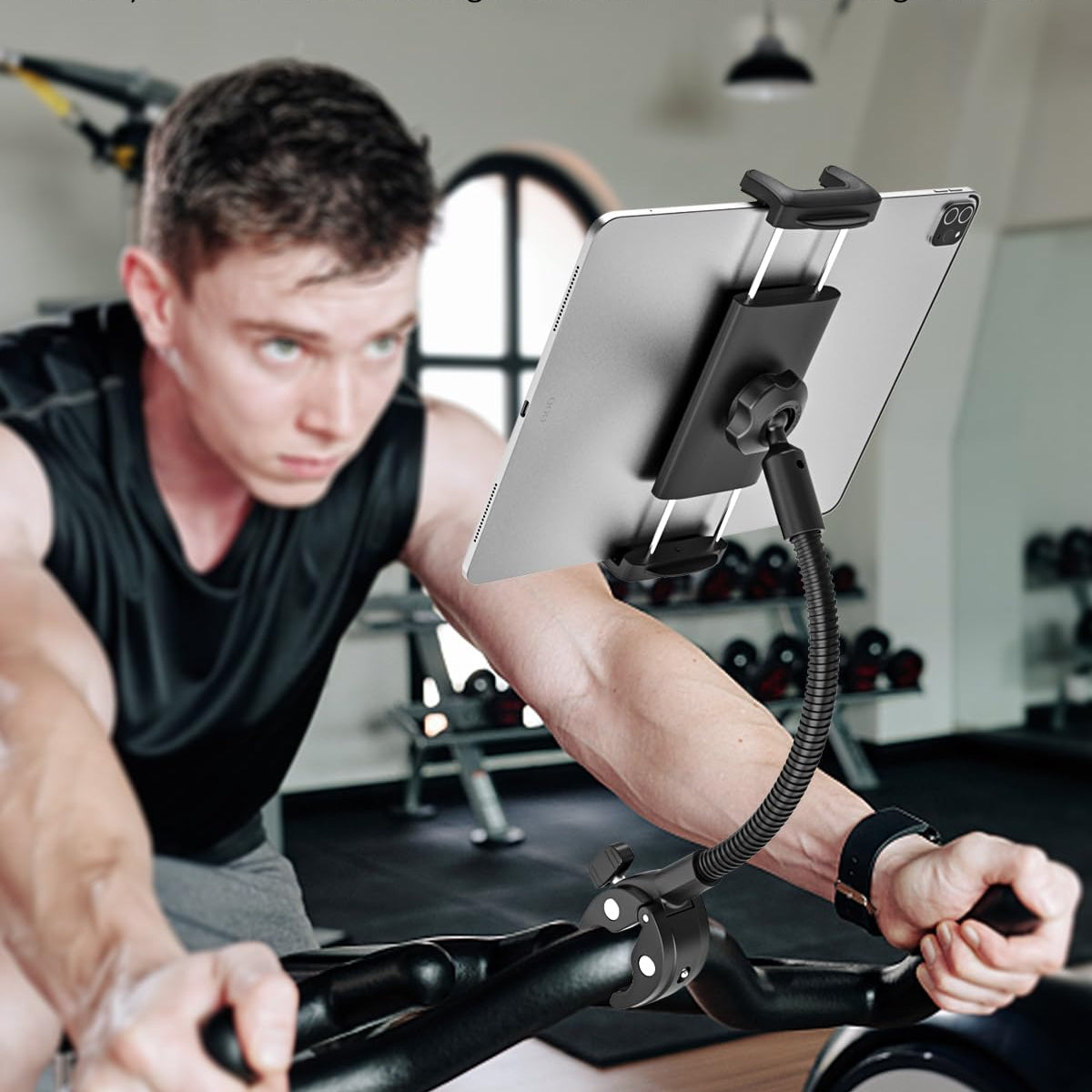 Dosvsi Spin Bike Tablet Holder, Metal Gooseneck Treadmill Tablet Mount ...