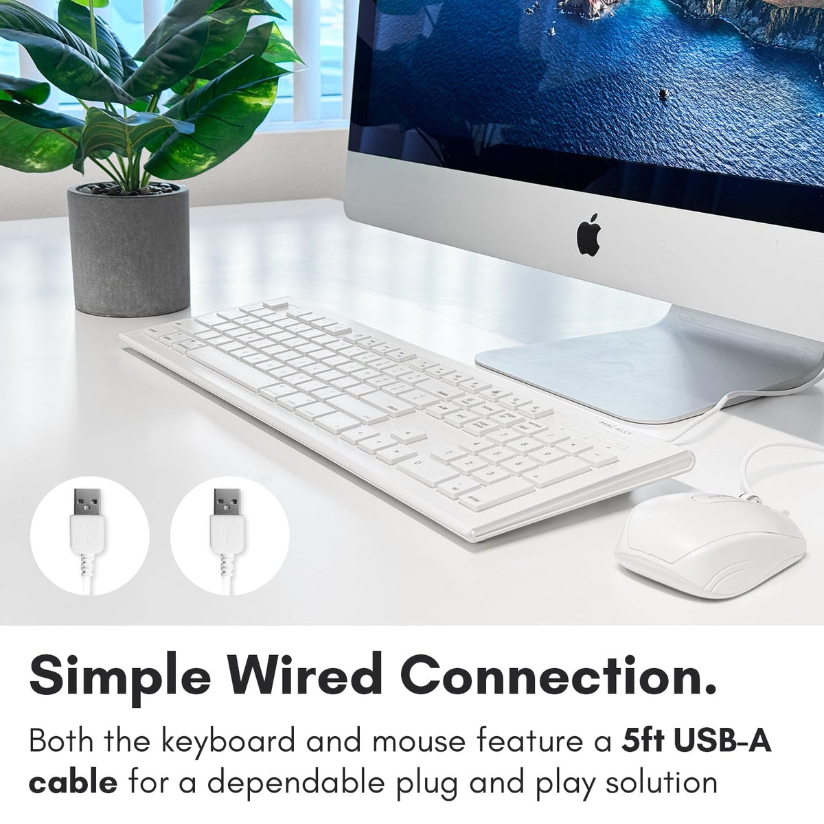 Macally 104 Key USB Wired Keyboard and Mouse Combo with Apple Shortcut ...