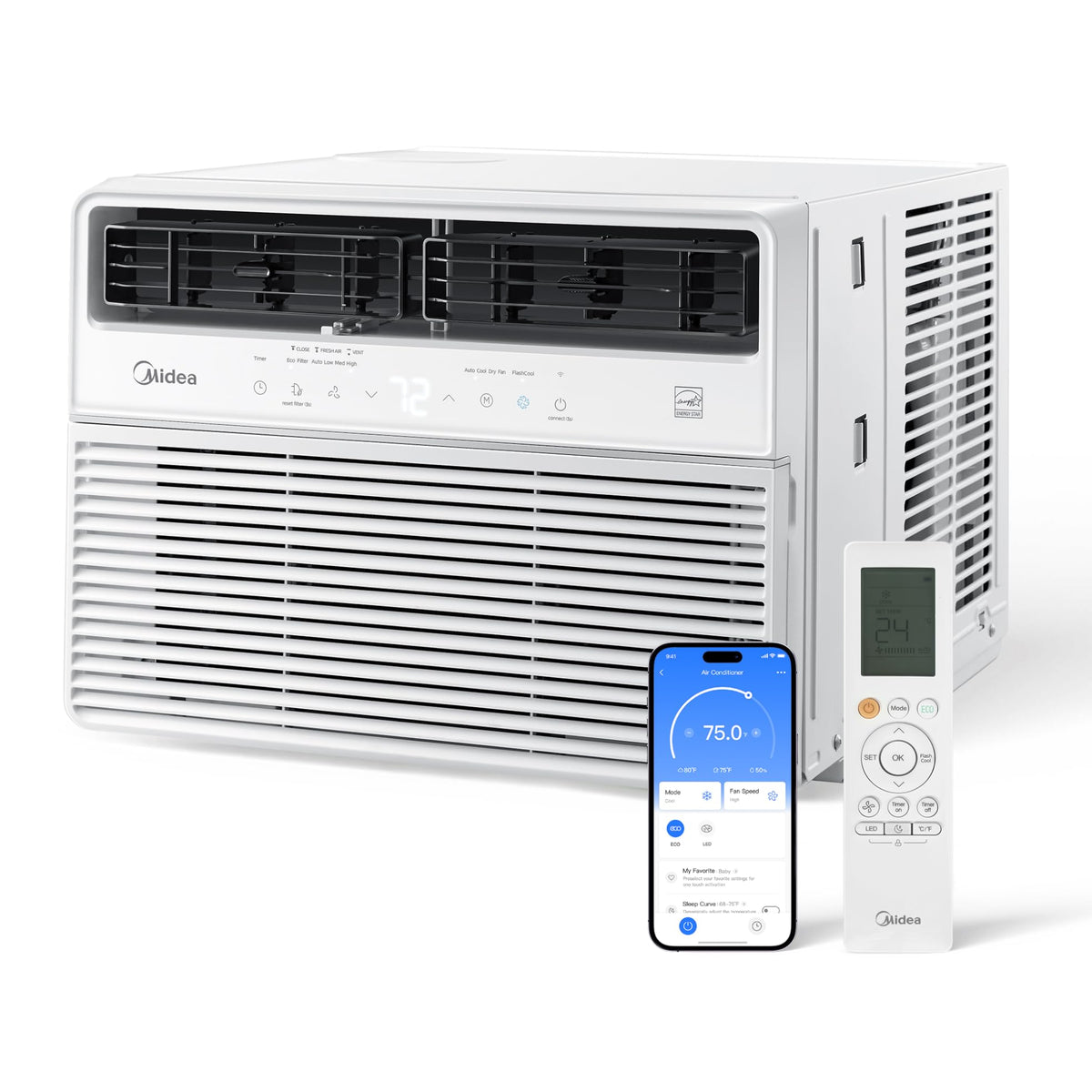 Midea 12,000 BTU Smart Inverter Window Air Conditioner with APP, Alexa ...